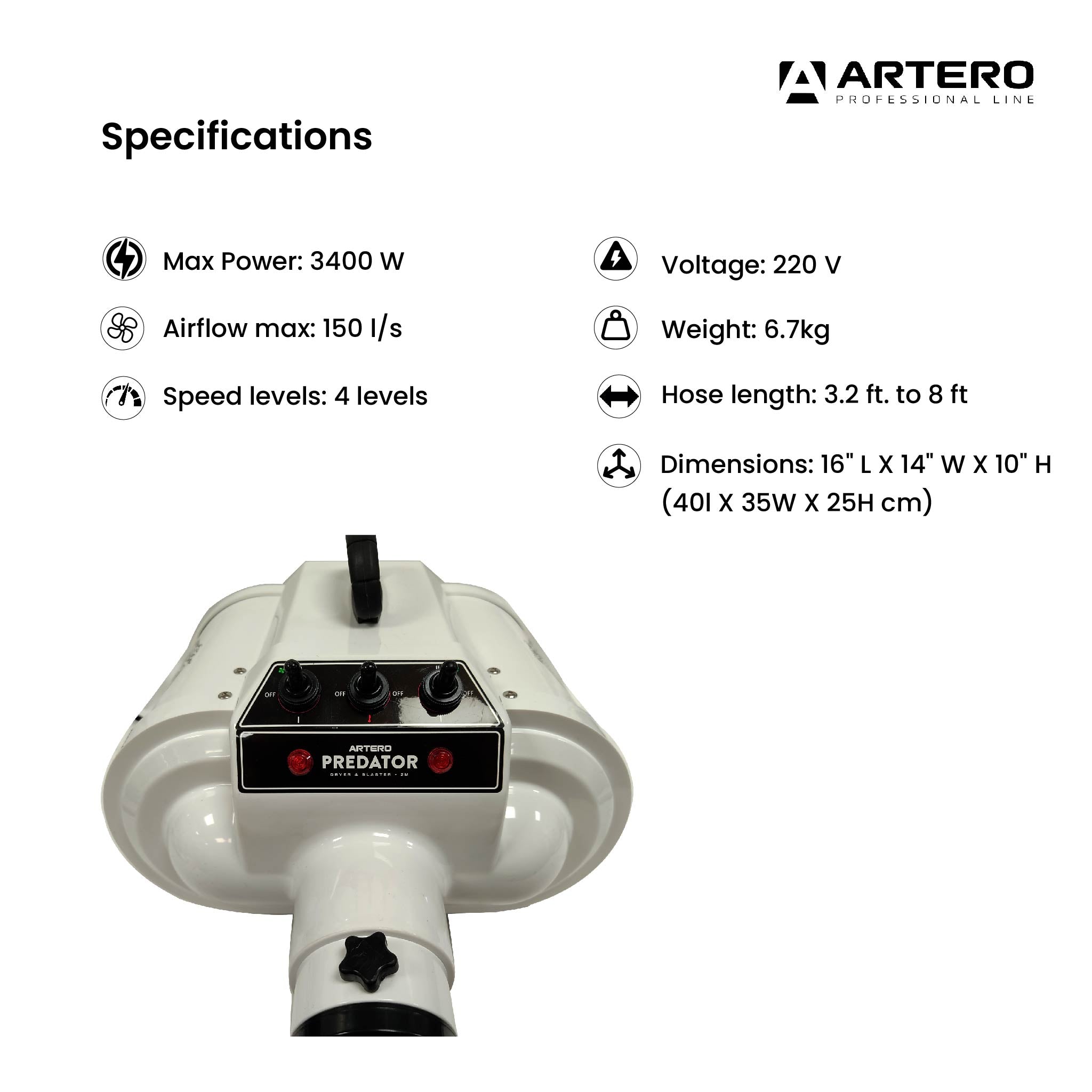 Artero Predator Double Motor Dog Dryer 3400 W Best Professional Dryer ...